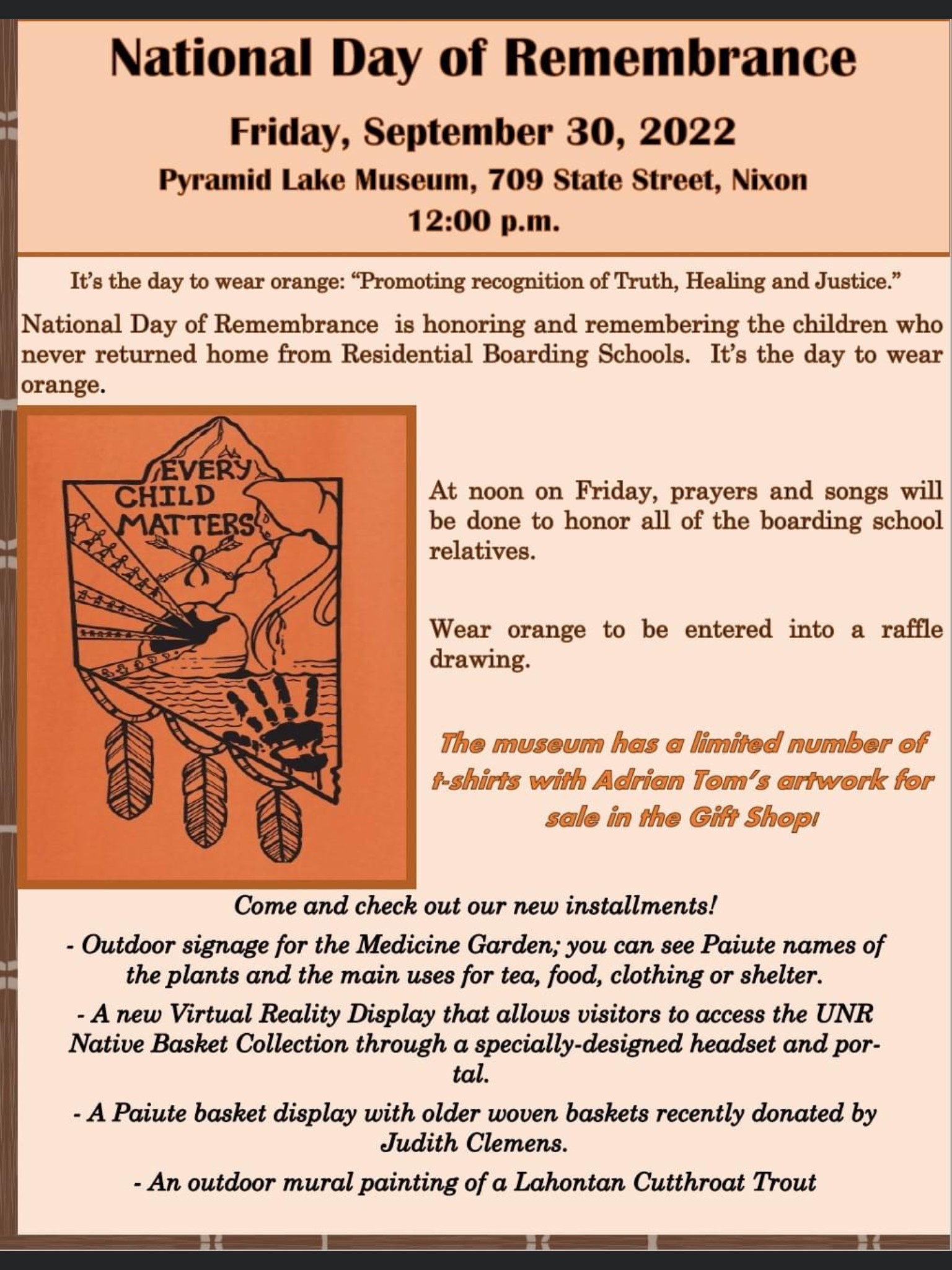 Pyramid Lake Museum honors September 30, National Day of Remembrance ...